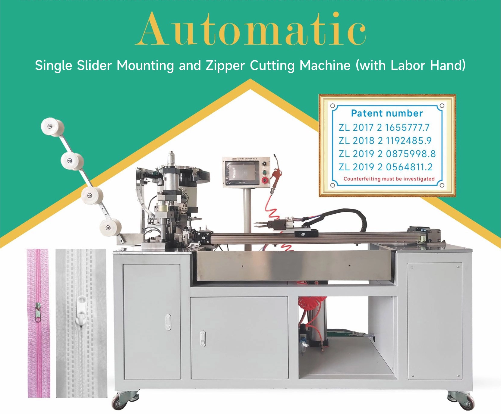 QLQ-SMCM Automatic Zipper Slider Mounting & Cutting Machine
